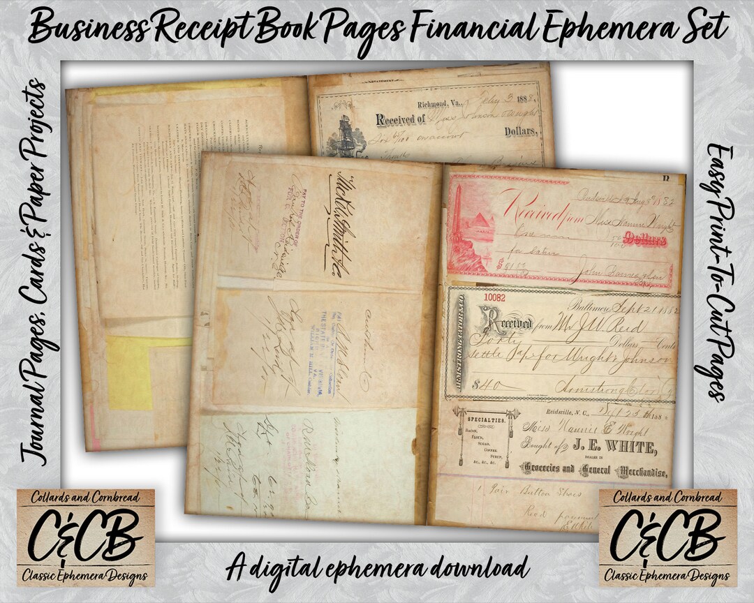 Business Receipt Scrapbook Pages Financial Ephemera Digital Download ...