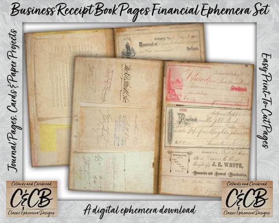 Business Receipt Scrapbook Pages Financial Ephemera Digital - Etsy UK