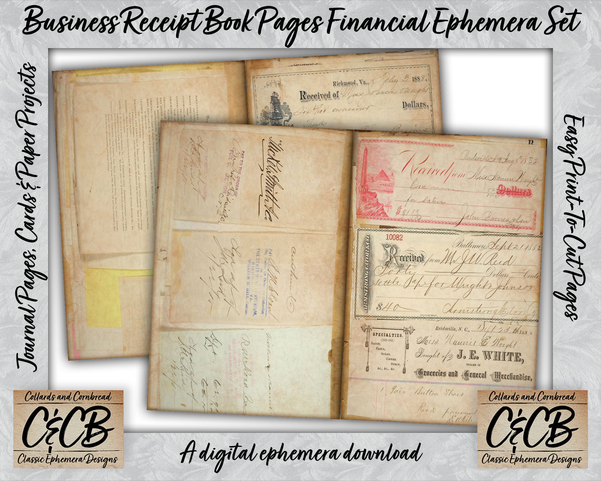 Business Receipt Scrapbook Pages Financial Ephemera Digital Download ...