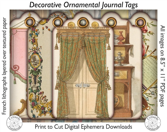 French Lithograph Ornamental Decorative Journaling Tags | Etsy