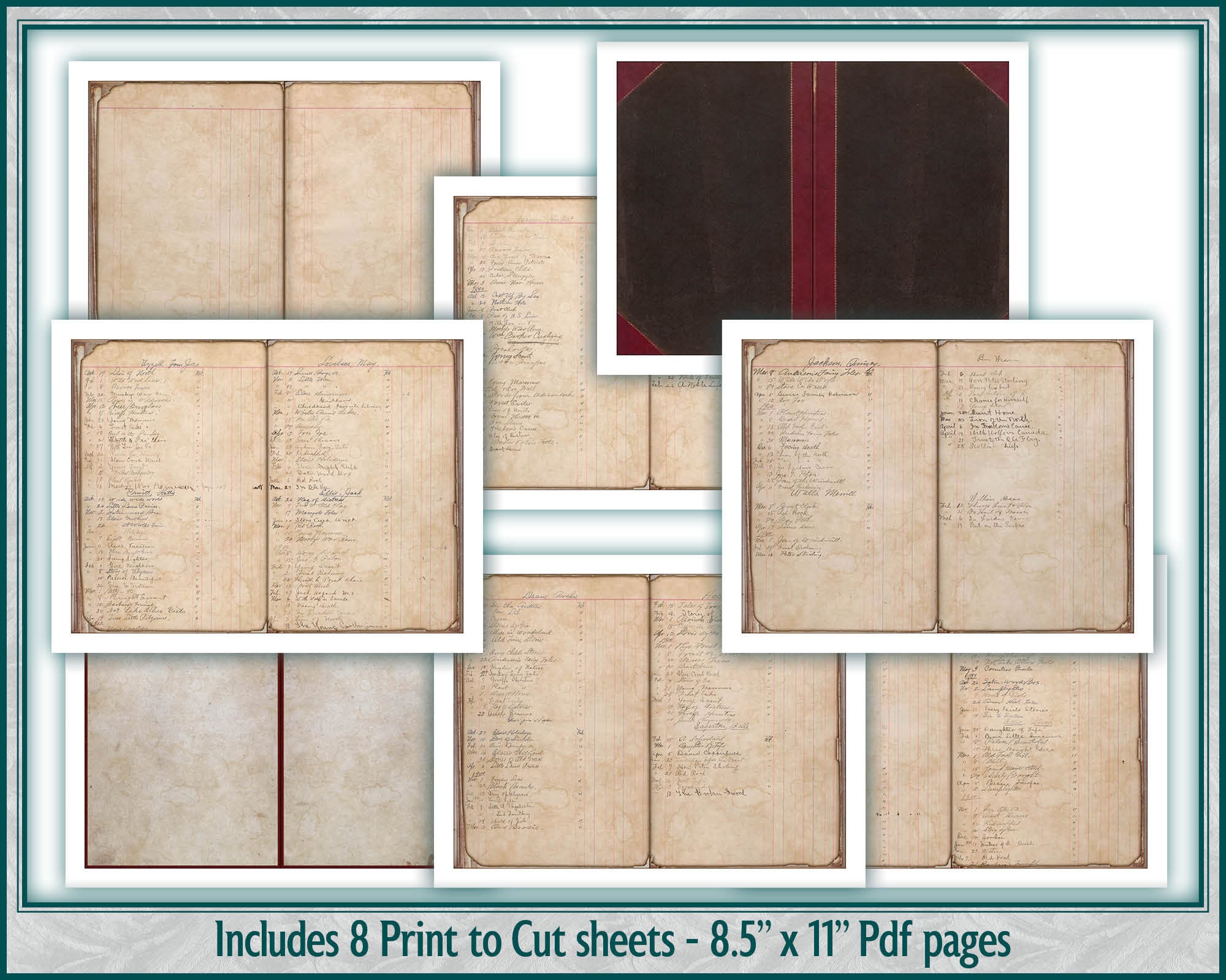 Antique School Librarian's Handwritten Book Ledger Pages Digital ...