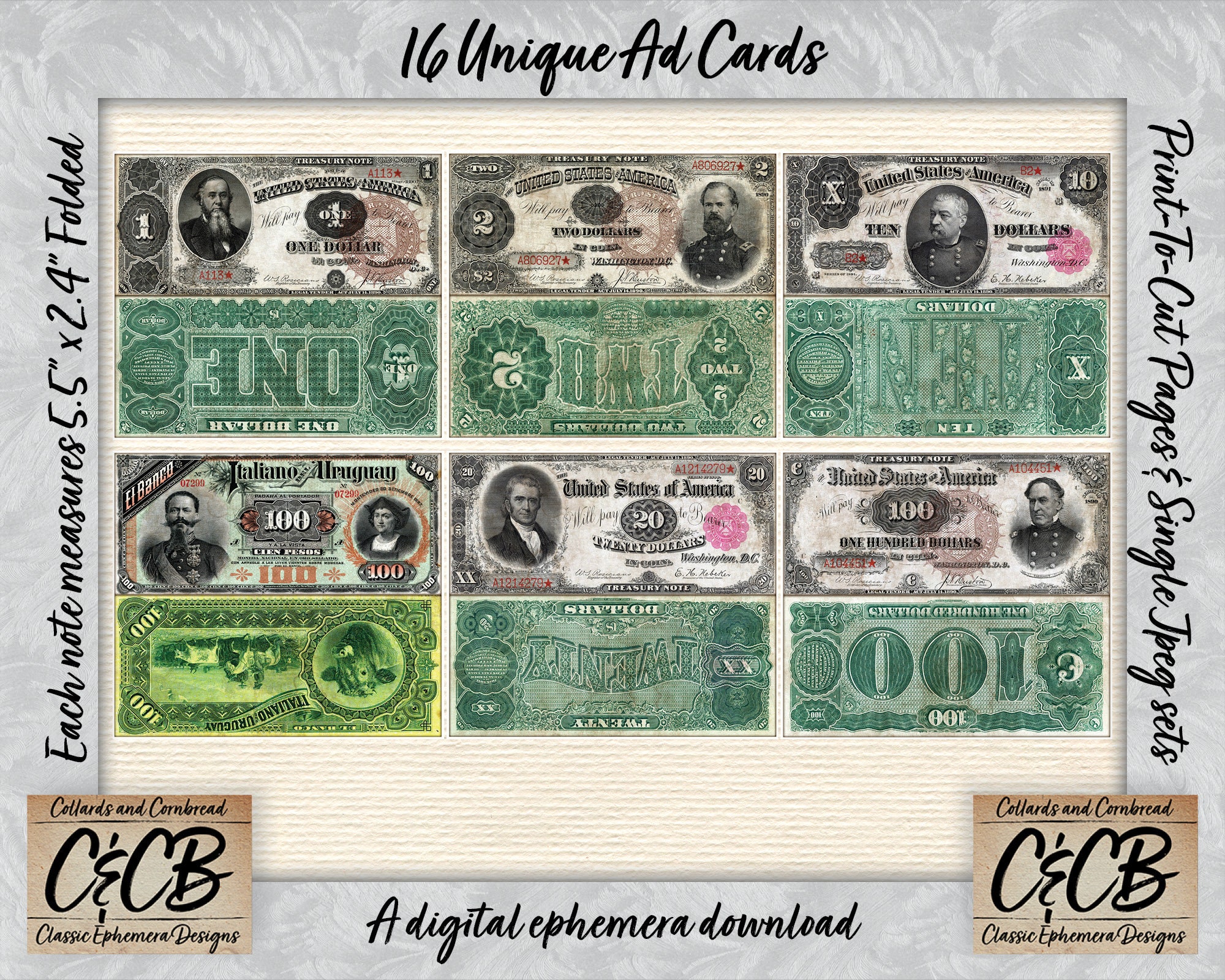 Double Sided Bank Note Currency Digital Download Ephemera Set - Etsy ...