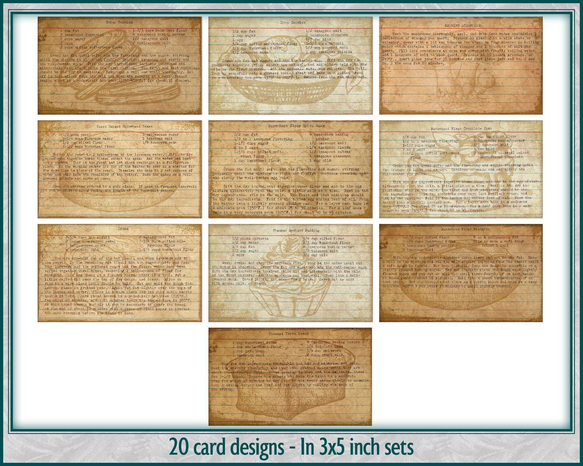 Grunged & Aged Recipe Index Cards Printable Digital Download Ephemera ...