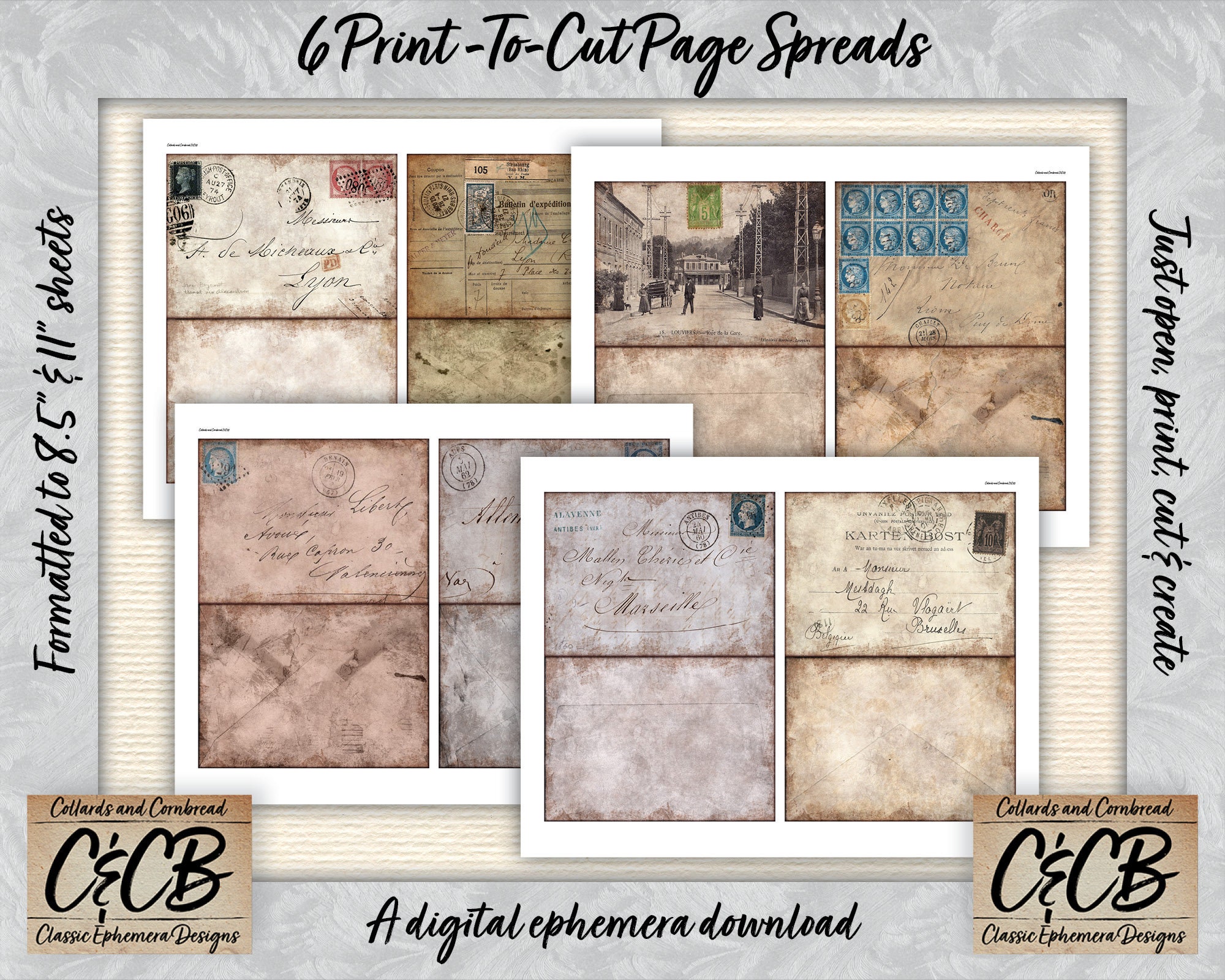 French Grunged and Stained Folding Double Sided Envelope Pockets ...