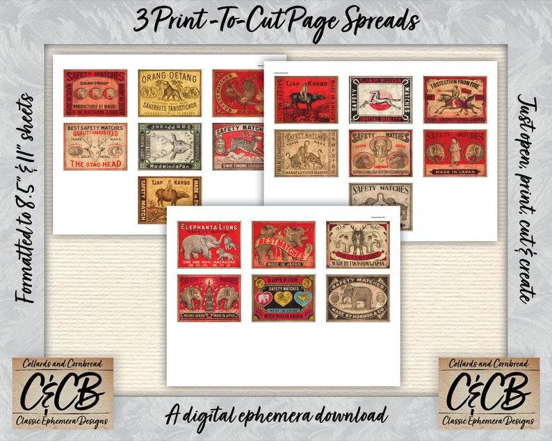 Retro Match Book Covers & Labels Digital Download Ephemera Set - Etsy