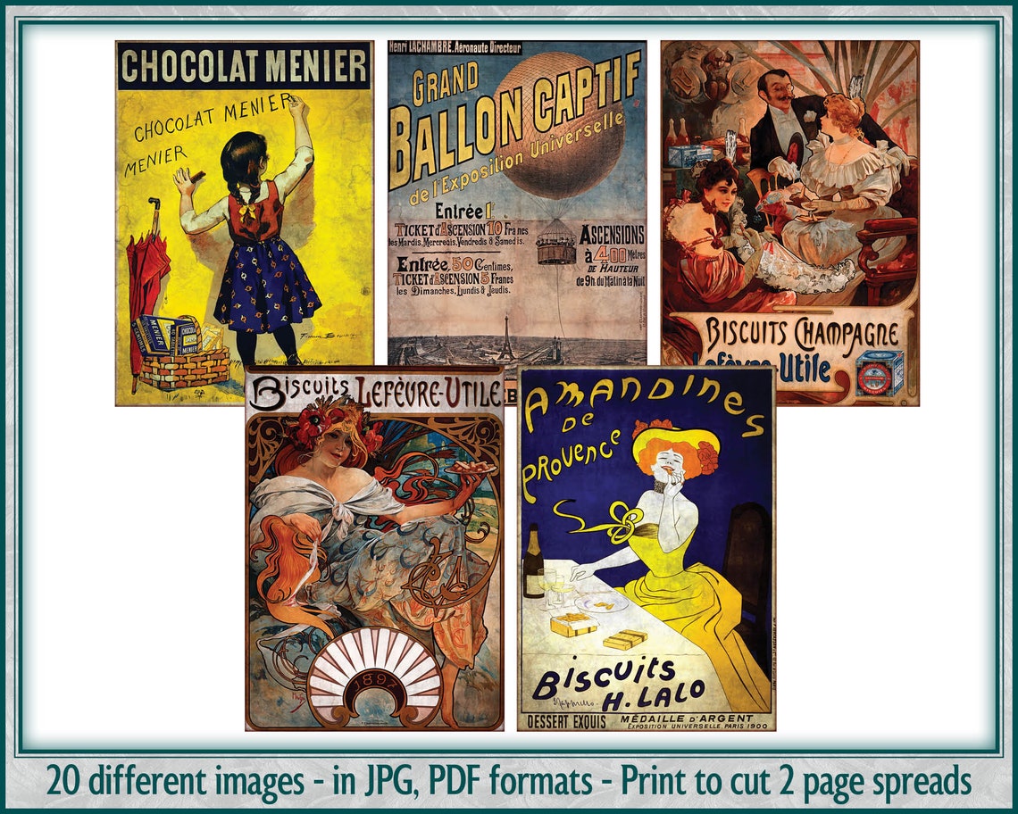 Antique French Nouveau Advertising Poster Cards Digital - Etsy