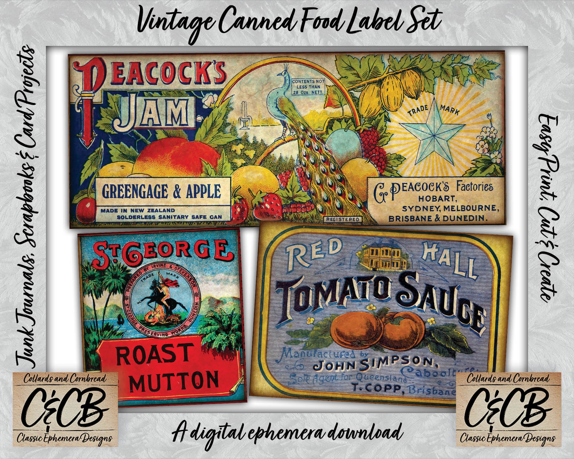 Vintage Canned Food Labels Digital Download Set for Junk Journals, Card ...