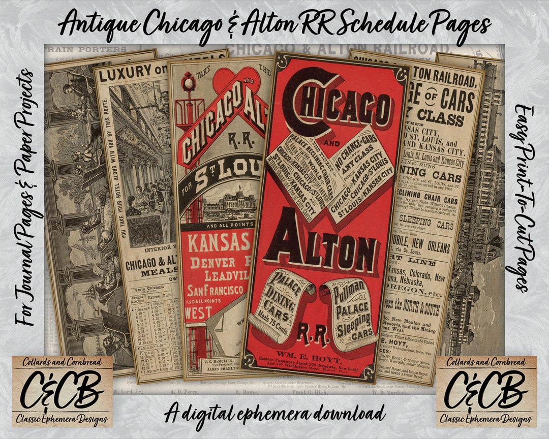 Antique Chicago & Alton Railroad Schedule Page Set Digital Download for ...