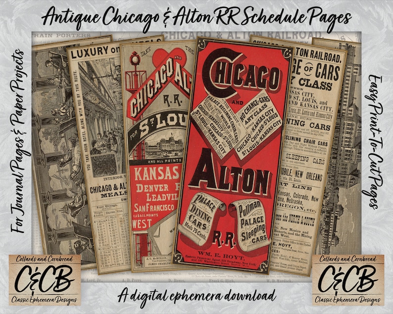 Antique Chicago & Alton Railroad Schedule Page Set Digital Download for ...