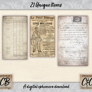 French Receipts, Bills & Papers Ephemera Digital Download Set for Junk ...