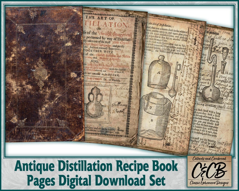 Antique Distillation Recipe Book Pages Digital Download Print to Cut ...
