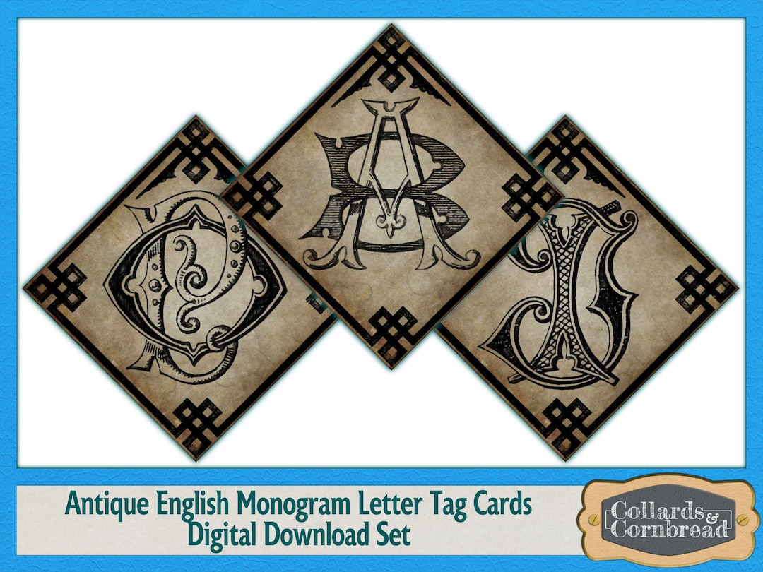 Antique English Monogram Letter Journal Tag Cards Digital Download ...