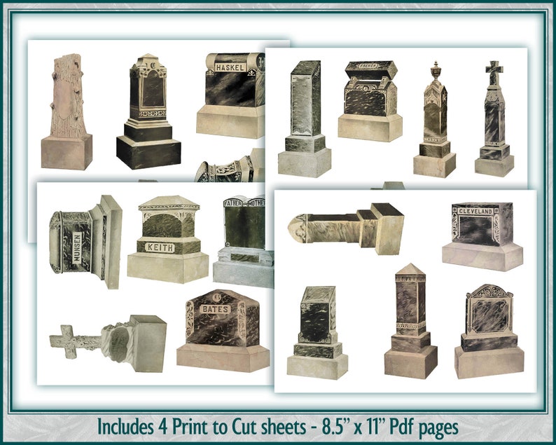 Tombstones, Headstones and Grave Markers Digital Download Set for Junk ...