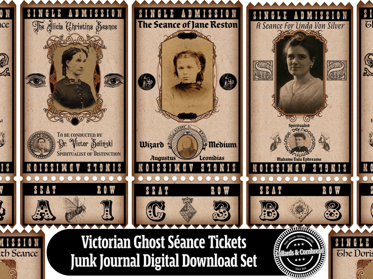 Victorian Seance Admission Ticket Set Printable Digital Instant ...