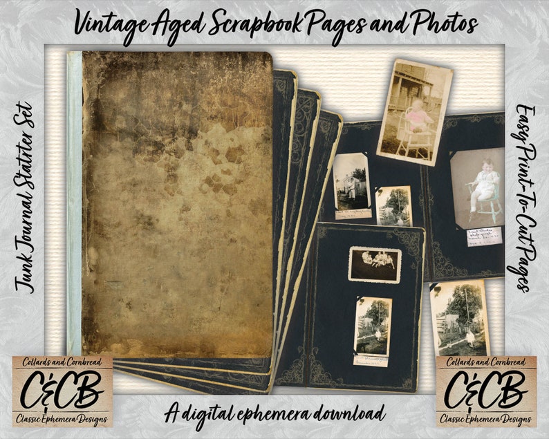 Vintage Aged Scrapbook Pages and Photos Junk Journal Starter Set ...