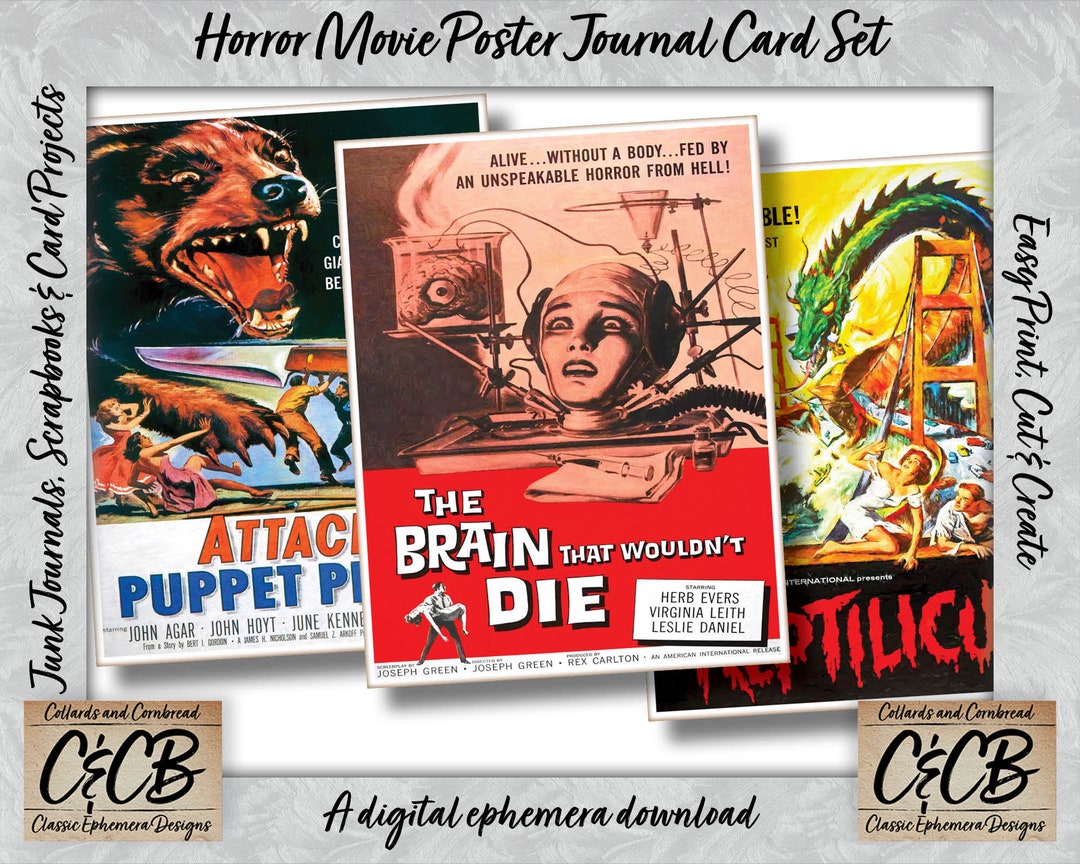 Horror Movie Journal Cards Printable Digital Download Ephemera ...