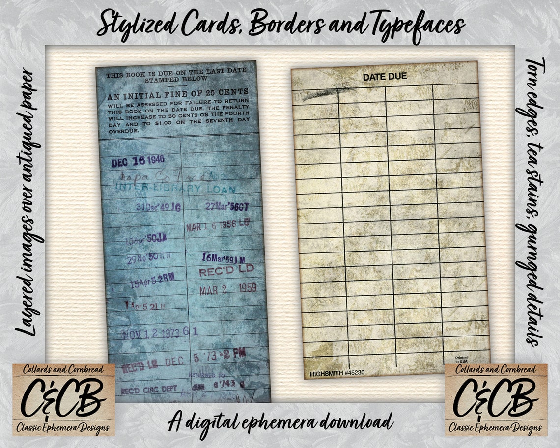 Grunged Library Due Date Slips Printable Digital Download | Etsy