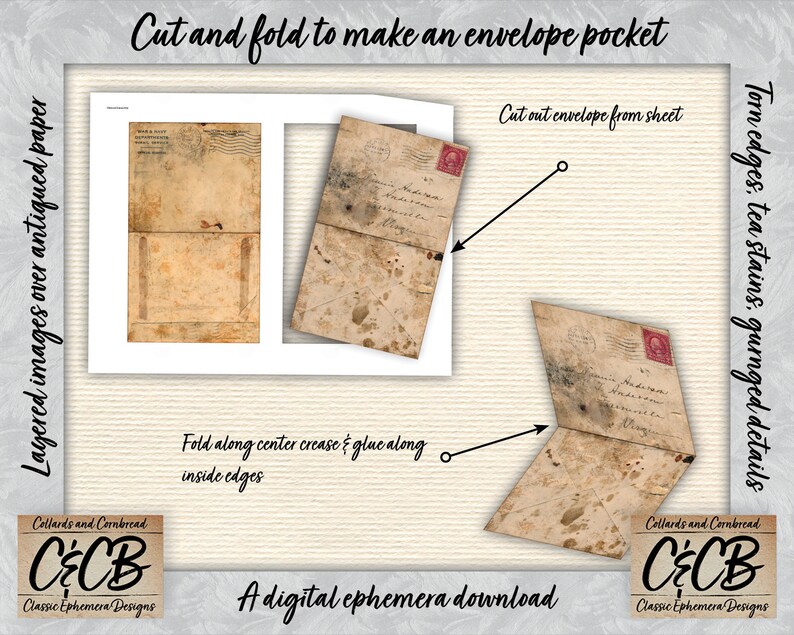 French Grunged and Stained Folding Double Sided Envelope Pockets ...