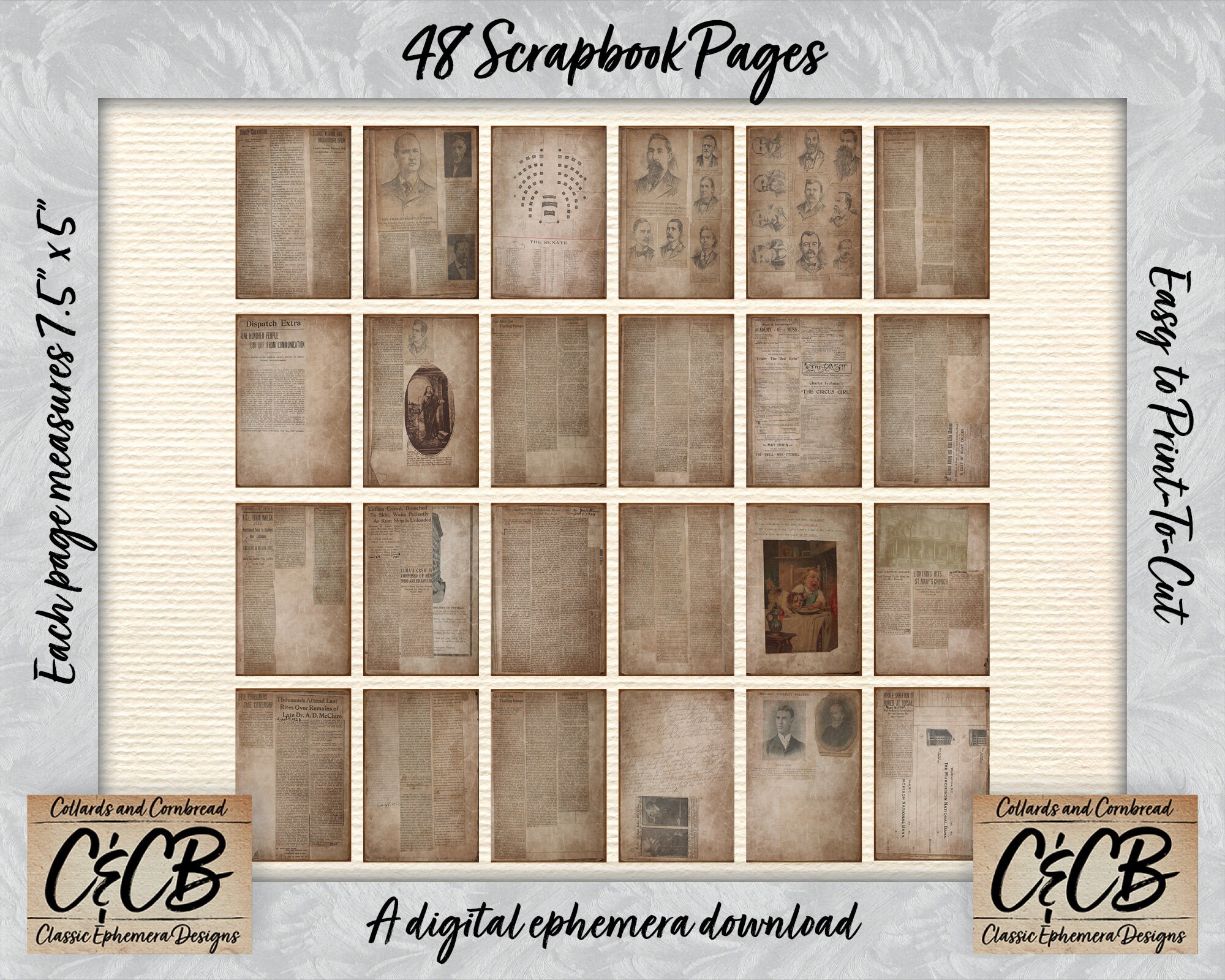 Antique Scrapbook Journal and Newspaper Clipping Pages Digital Download ...