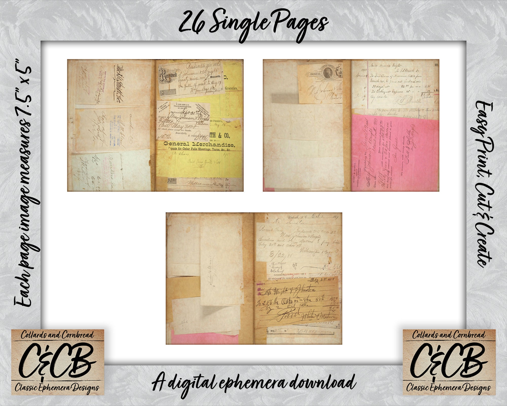 Business Receipt Scrapbook Pages Financial Ephemera Digital Download ...