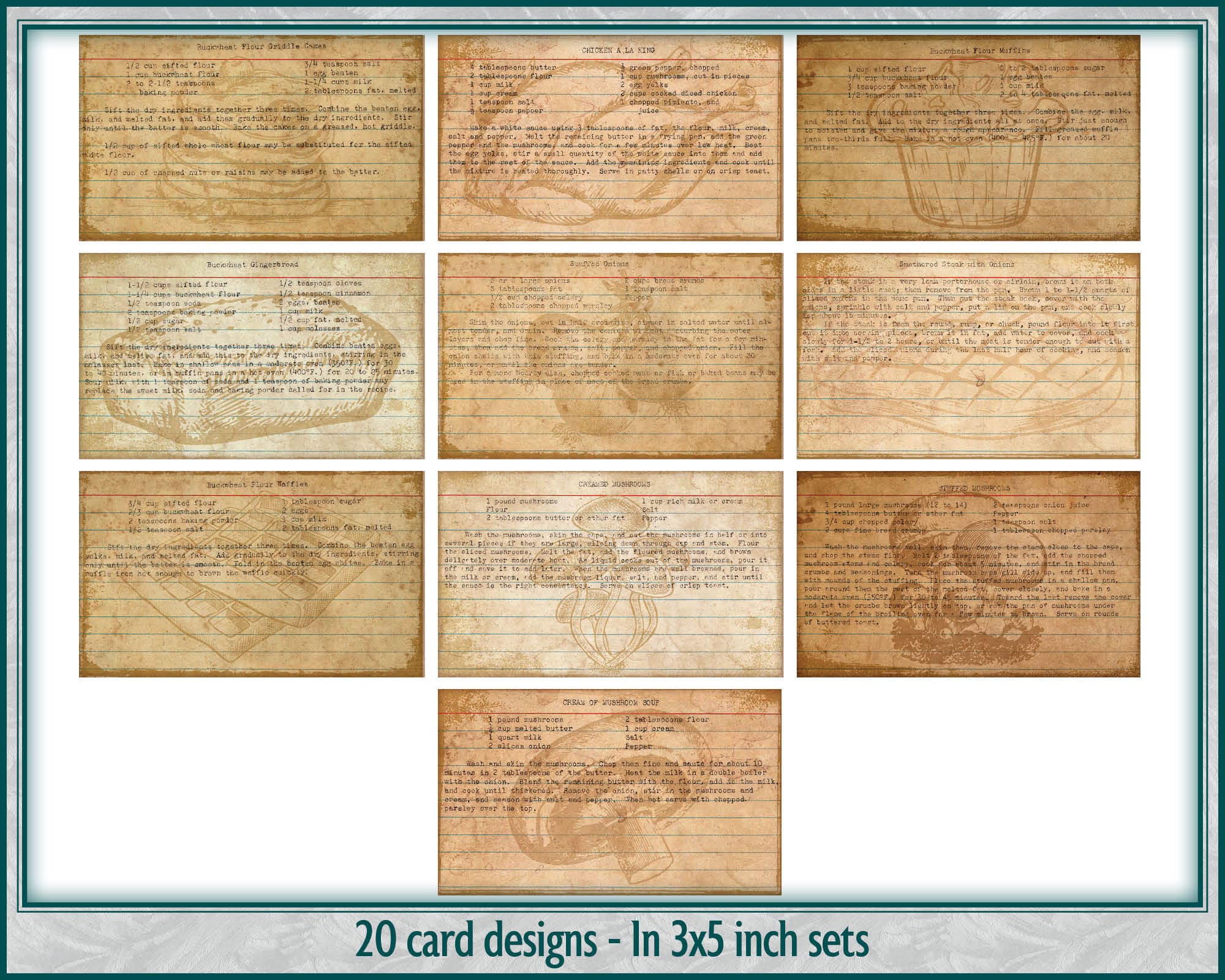Grunged & Aged Recipe Index Cards Printable Digital Download Ephemera ...