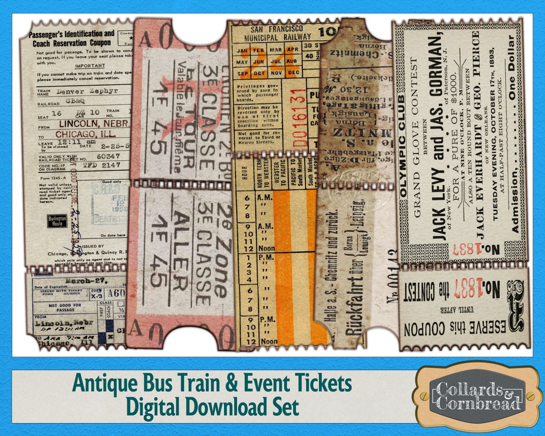 Antique Bus Train & Event Tickets Printable Digital Download Ephemera ...