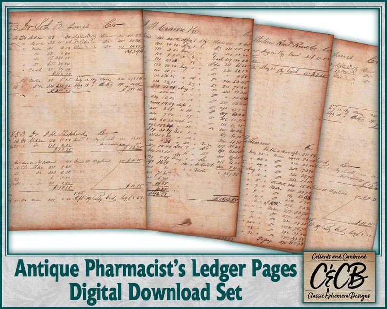 Antique Pharmacist Ledger Book Keeping Pages Digital Download Print to ...