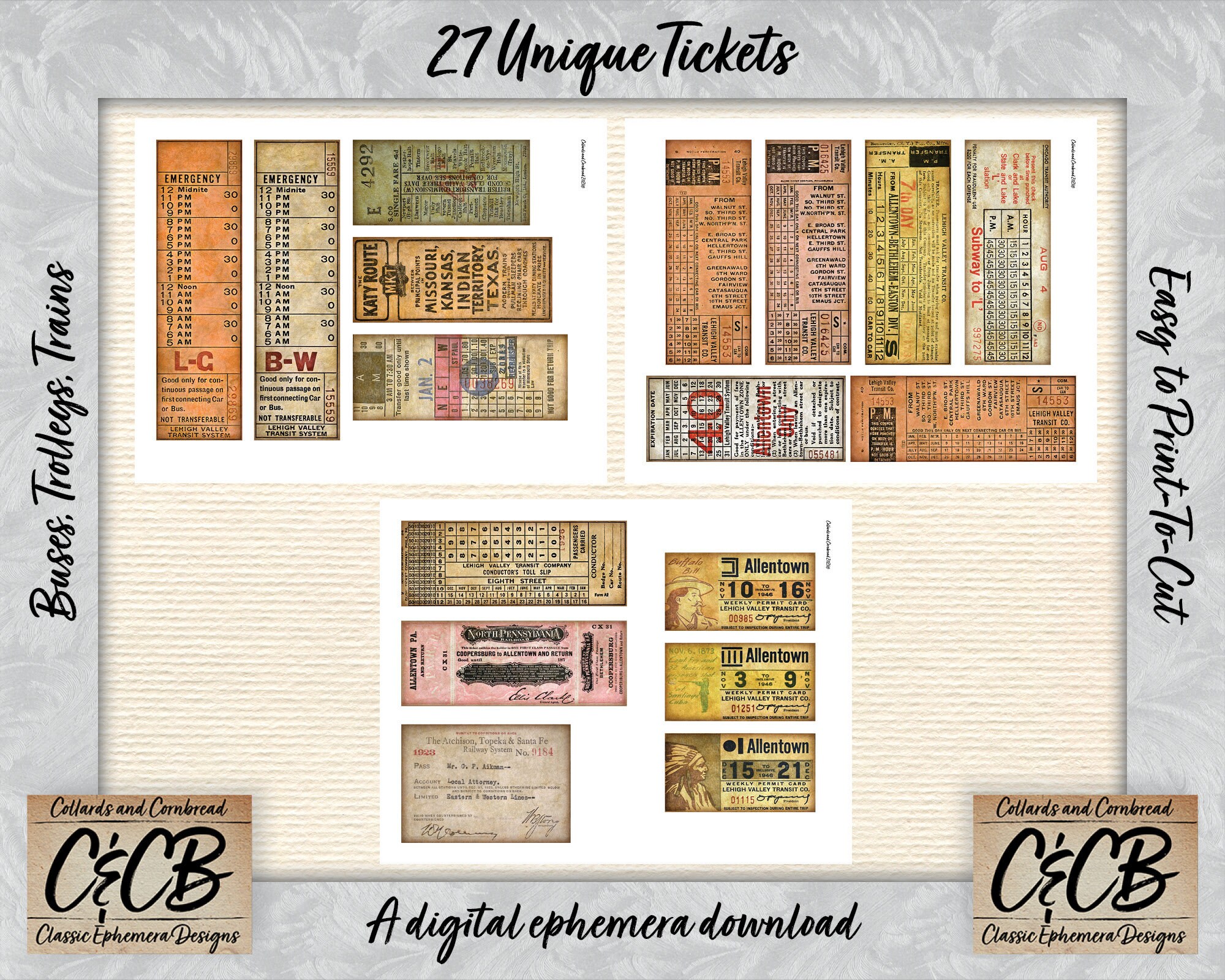 Trains Trolleys & Buses Transit Tickets and Passes Printable - Etsy