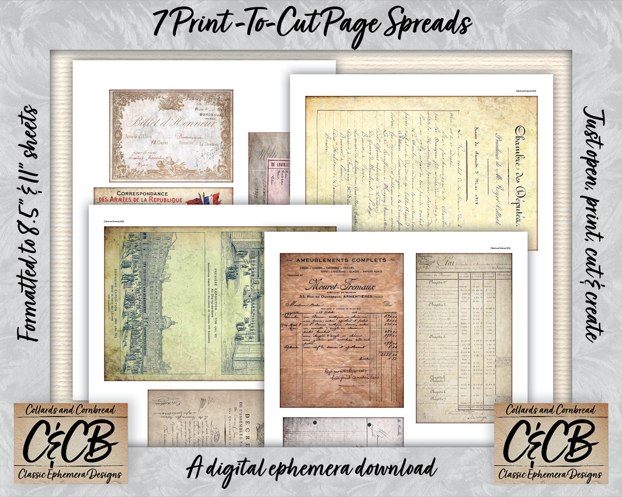 French Receipts, Bills & Papers Ephemera Digital Download Set for Junk ...