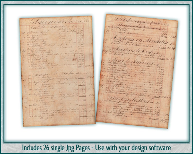 Antique Merchant Ledger Book Keeping Pages Digital Download Print to ...