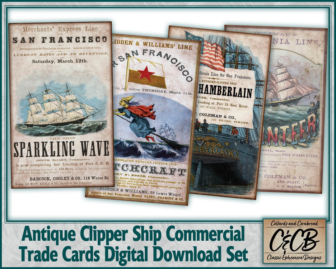 Antique Clipper Ship Commercial Trade Cards Digital Download Set for ...