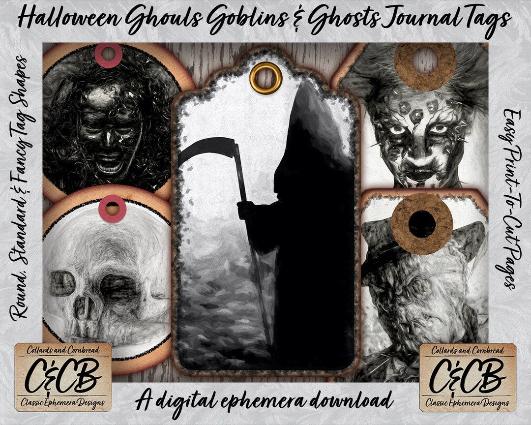 Halloween Ghouls Goblins & Ghosts Journal Tags Printable Digital ...