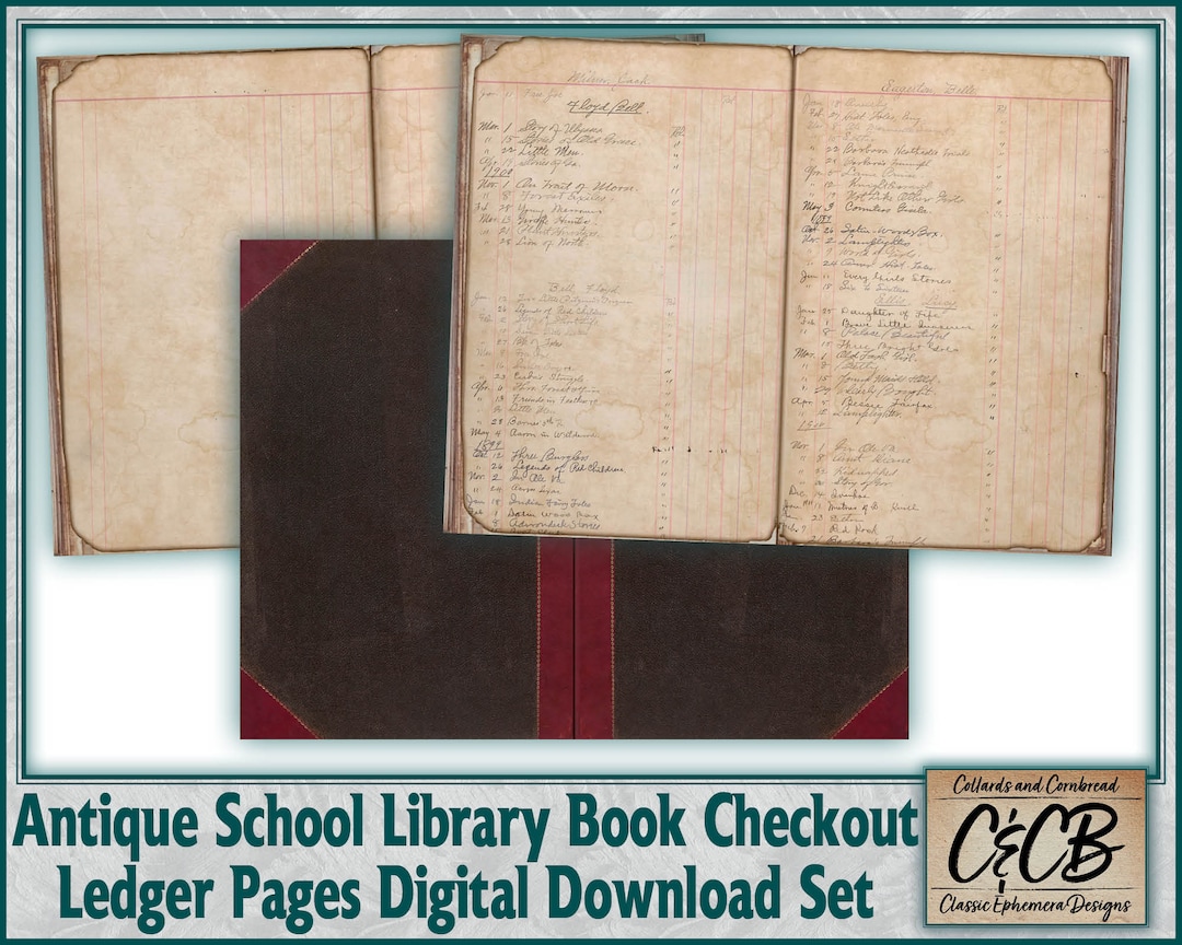 Antique School Librarian's Handwritten Book Ledger Pages Digital ...