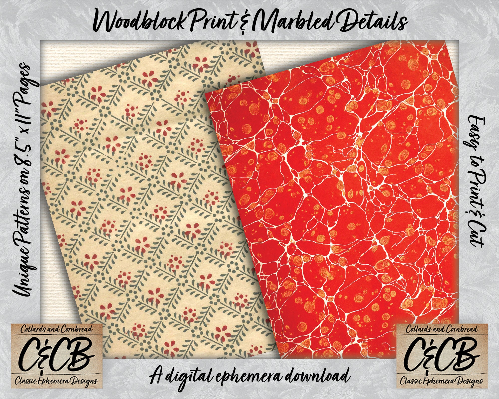 Woodblock & Marbled Pattern Papers Digital Download Print Set for Junk ...