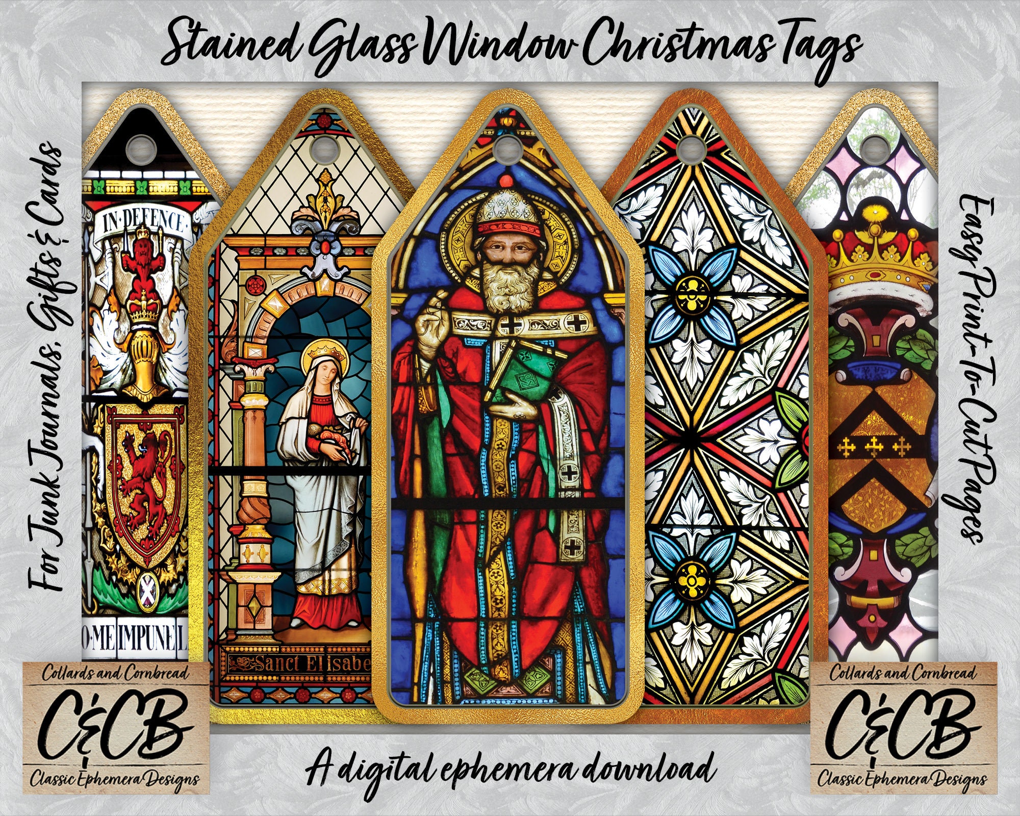 Stained Glass Window Christmas Ornament Tags Printable Digital | Etsy