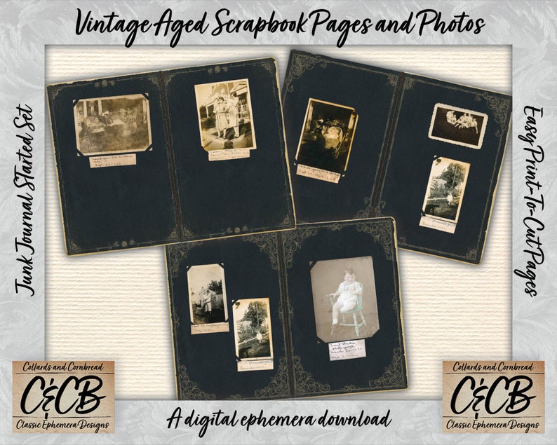 Vintage Aged Scrapbook Pages and Photos Junk Journal Starter Set ...