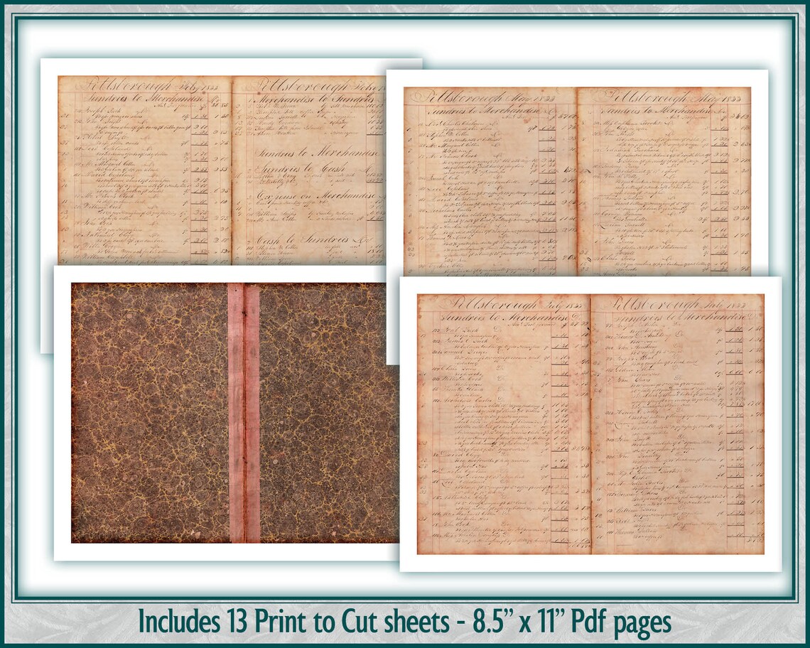 Antique Merchant Ledger Book Keeping Pages Digital Download Print to ...