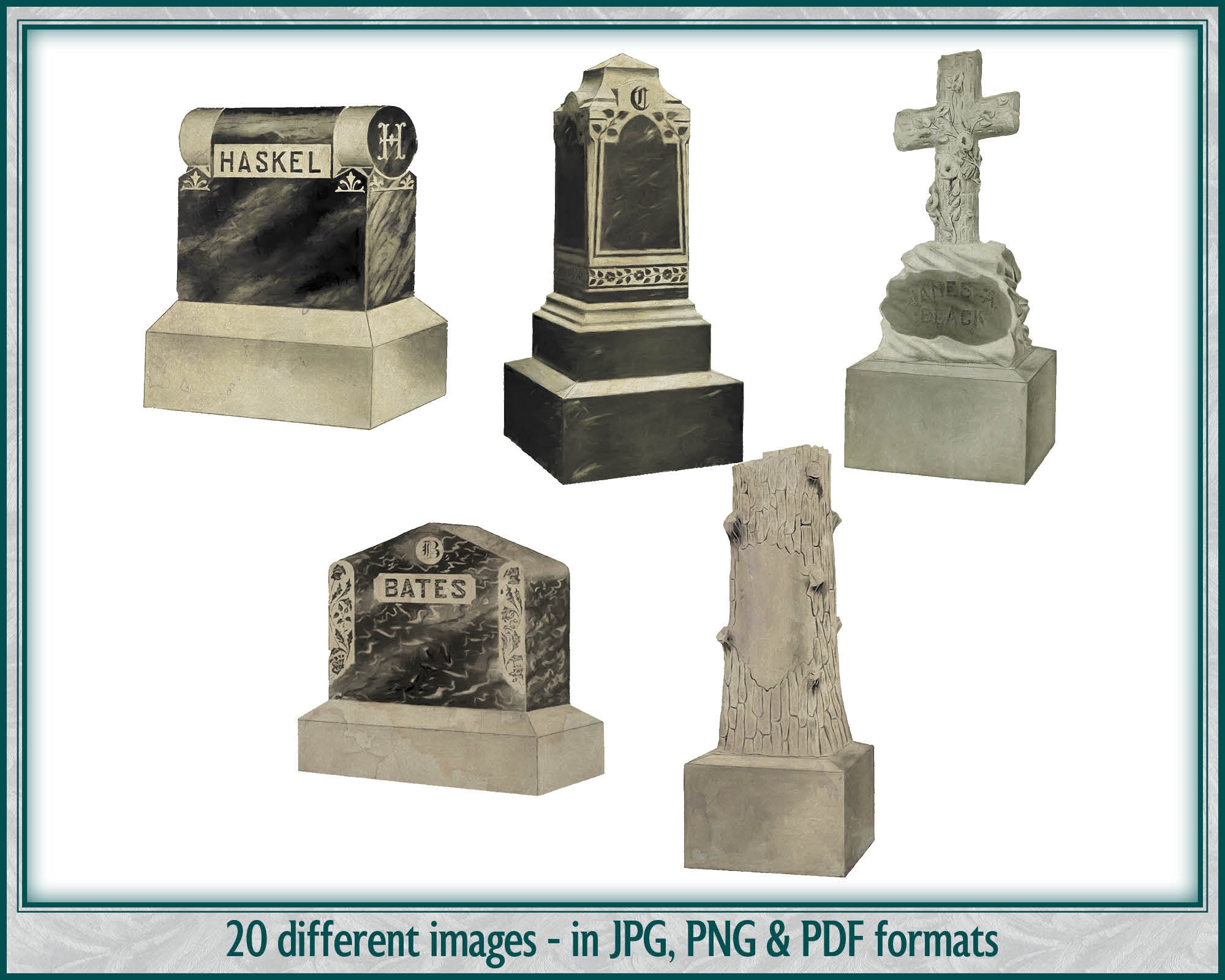 Tombstones, Headstones and Grave Markers Digital Download Set for Junk ...