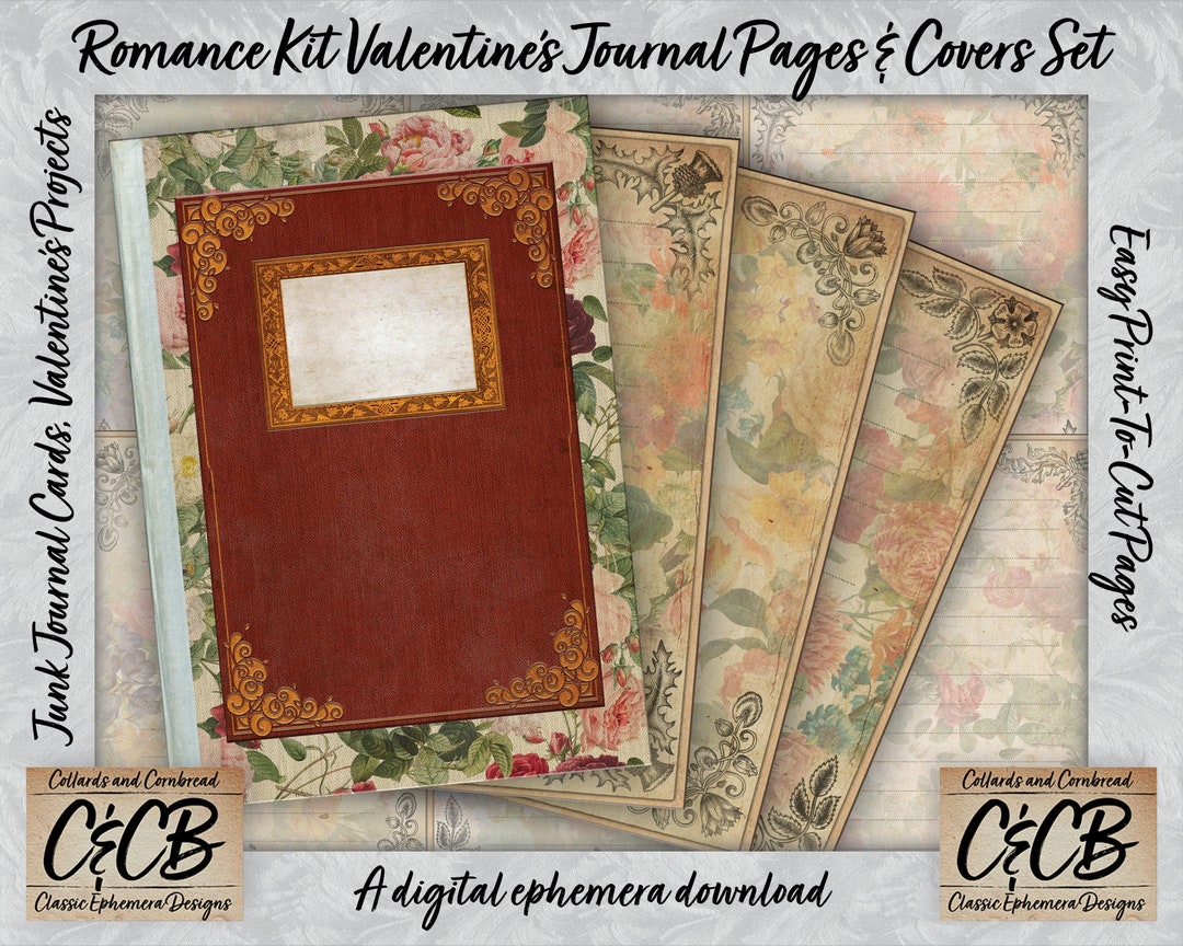 Vintage Grunged & Tea Stained Rose Page Set Print to Cut Digital ...