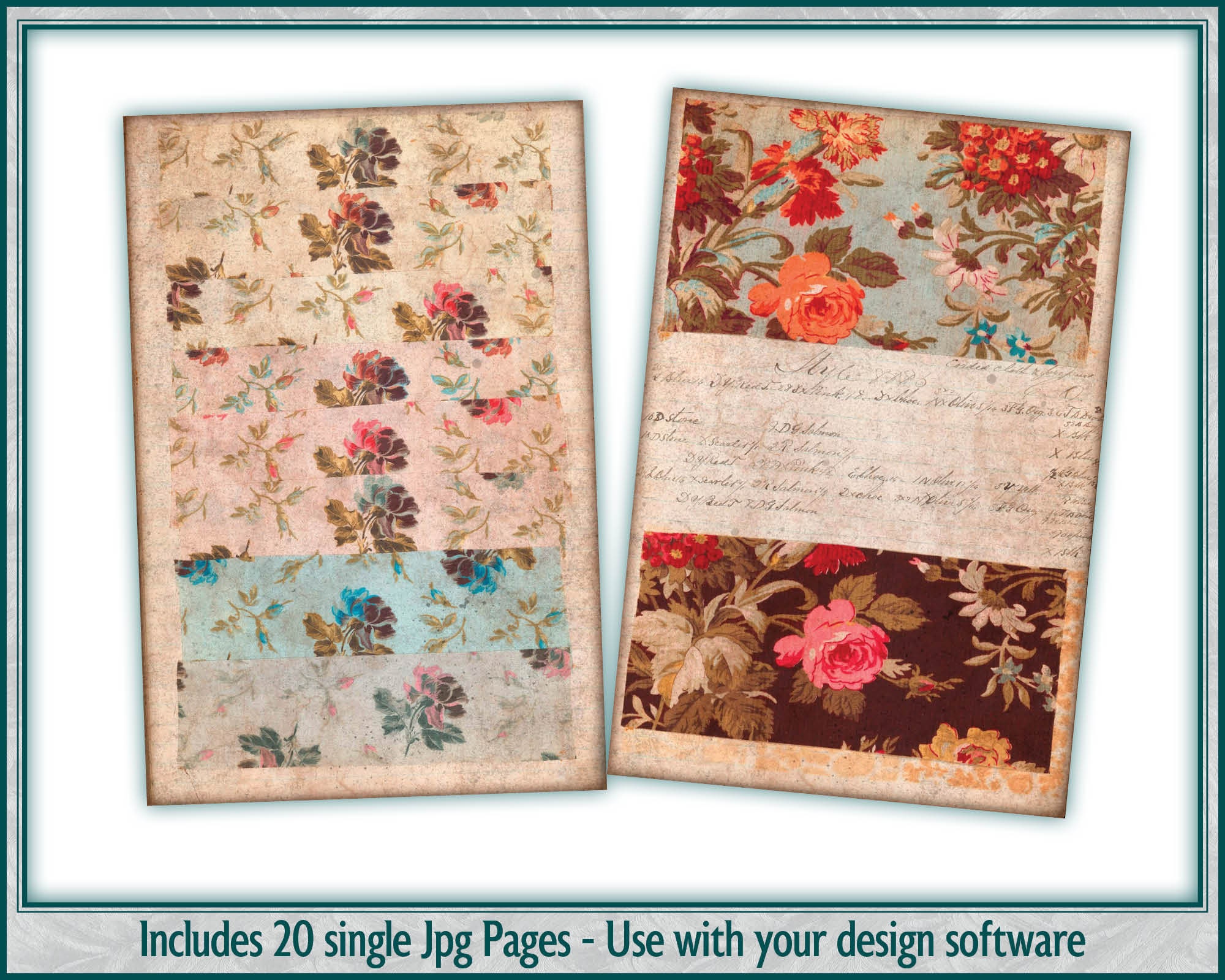 Vintage Print Cloth Sample Handwritten Notebook Pages Digital - Etsy