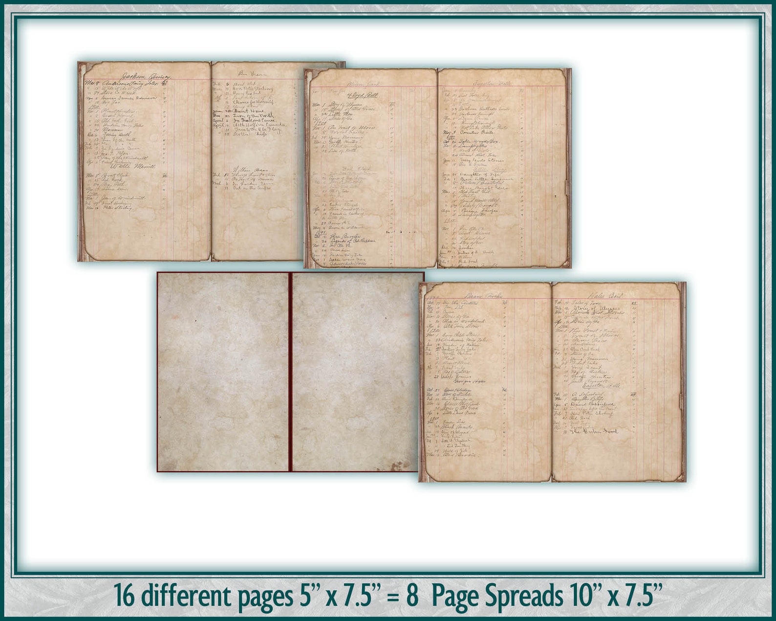 Antique School Librarian's Handwritten Book Ledger Pages Digital ...