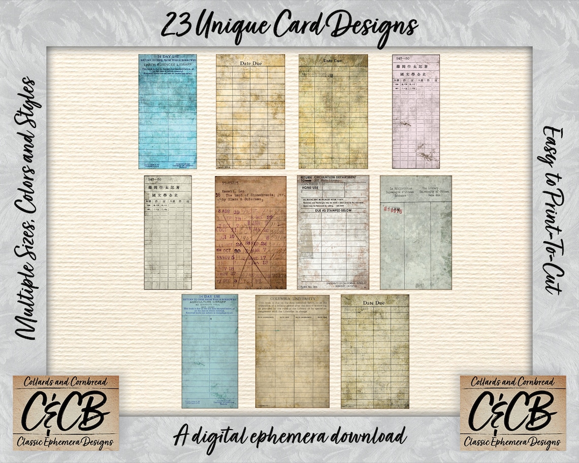 Grunged Library Due Date Slips Printable Digital Download | Etsy