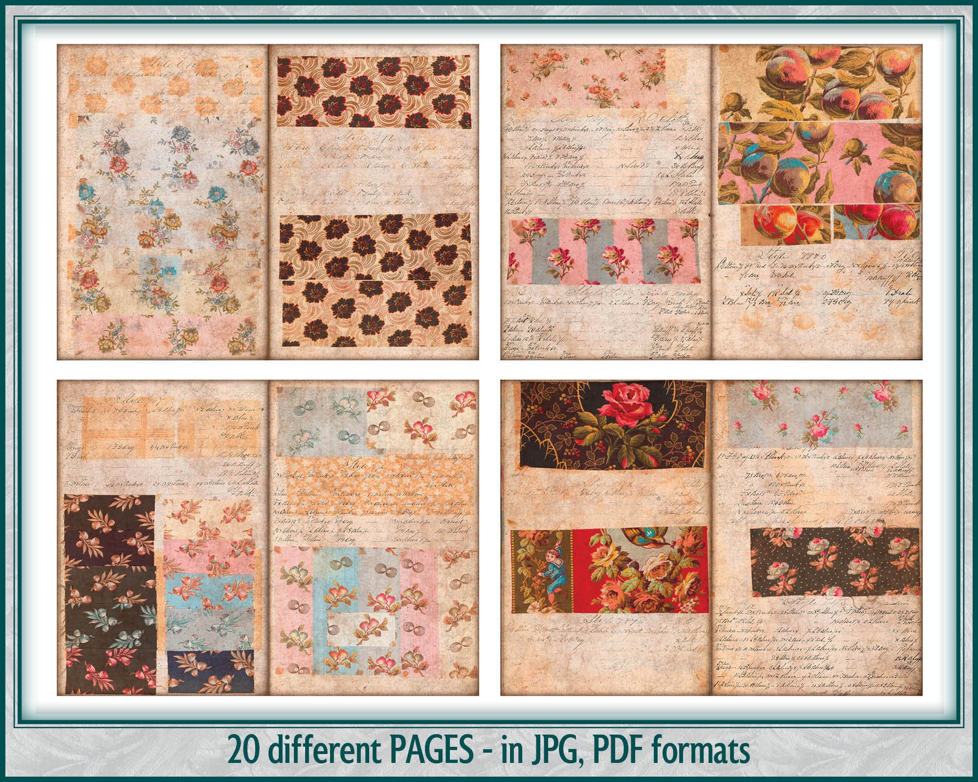Vintage Print Cloth Sample Handwritten Notebook Pages Digital - Etsy