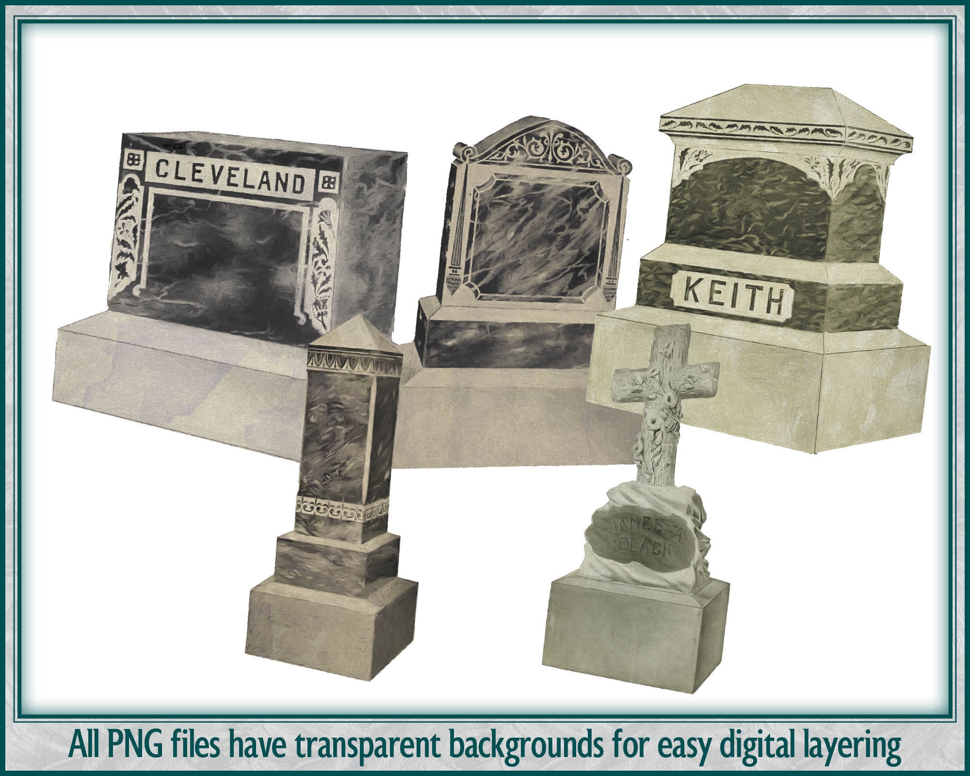 Tombstones, Headstones and Grave Markers Digital Download Set for Junk ...