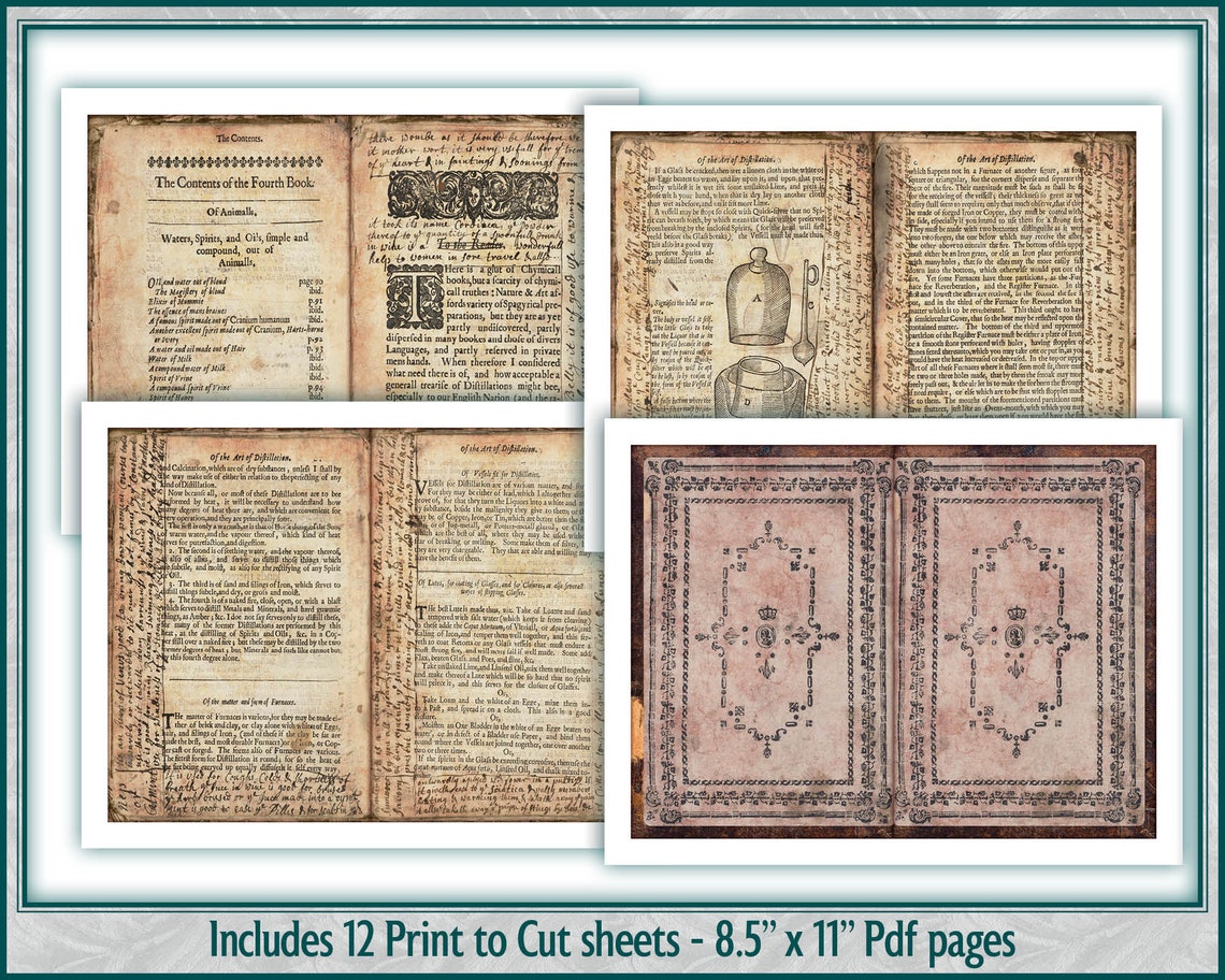 Antique Distillation Recipe Book Pages Digital Download Print to Cut ...