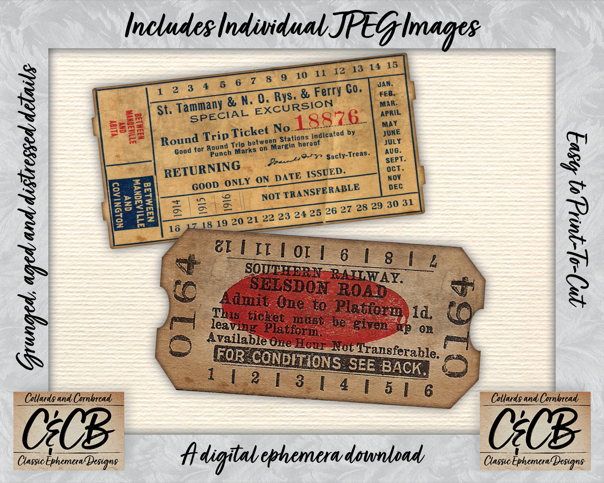 Train, Bus, Trolley, Ferry & Toll Passes and Tickets Printable Digital ...