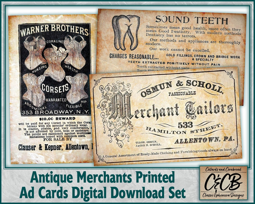 Antique Merchants Business Ad Cards Printable Digital Download Ephemera ...
