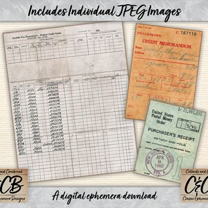 Reciept, Bill and Financial Ephemera Digital Download Set for Junk ...