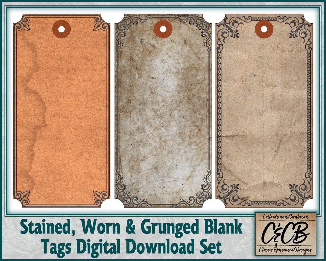 Stained Worn & Grunged Blank Tags Printable Digital Download Ephemera ...