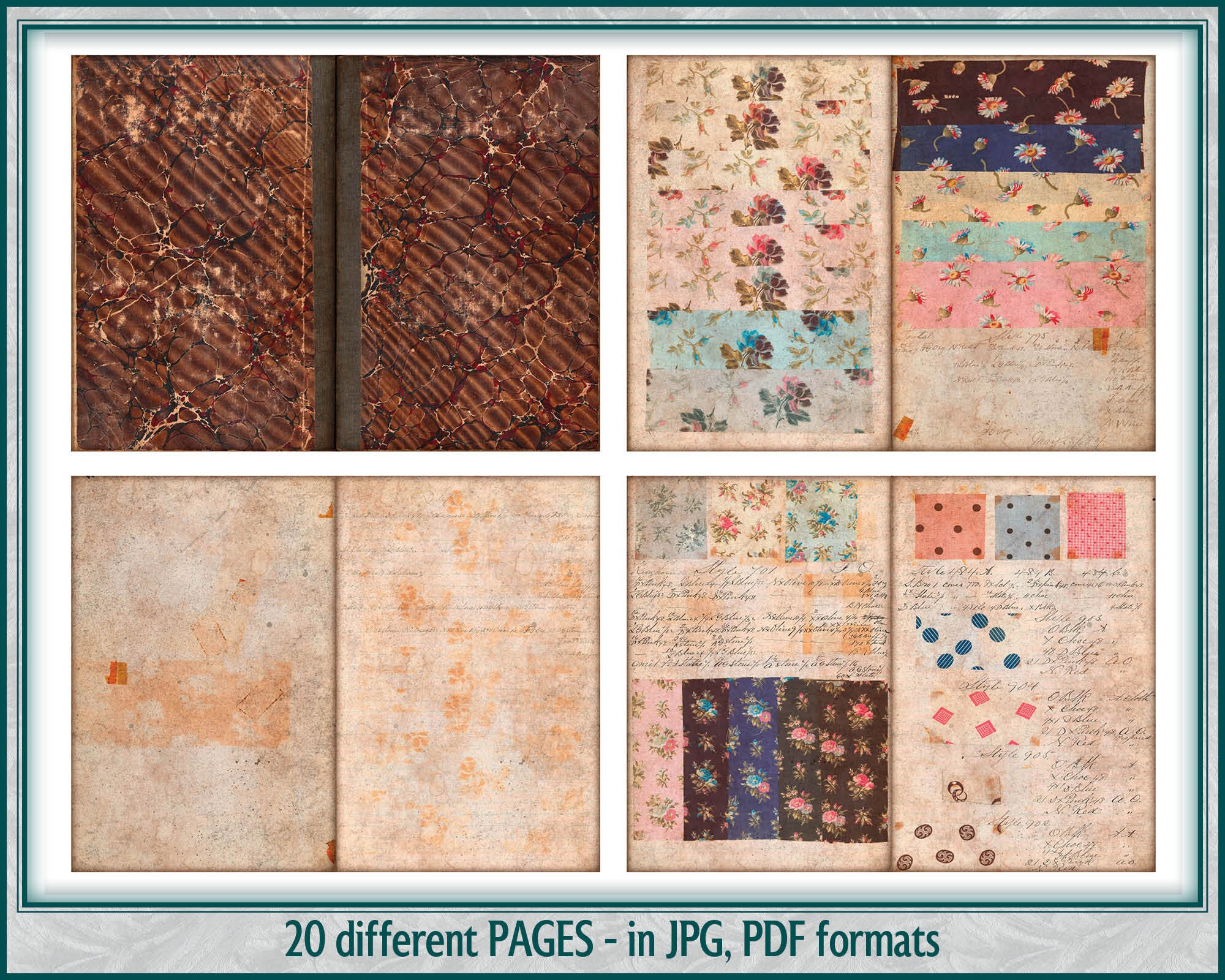 Vintage Print Cloth Sample Handwritten Notebook Pages Digital - Etsy